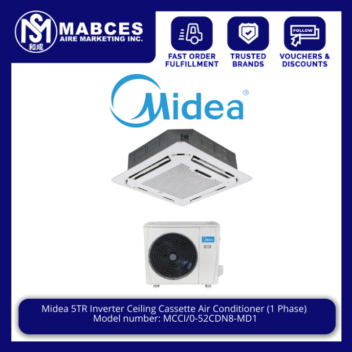 Midea 5TR Inverter Ceiling Cassette Air Conditioner (1 Phase) Model number: MCCI/0-52CDN8-MD1 ...