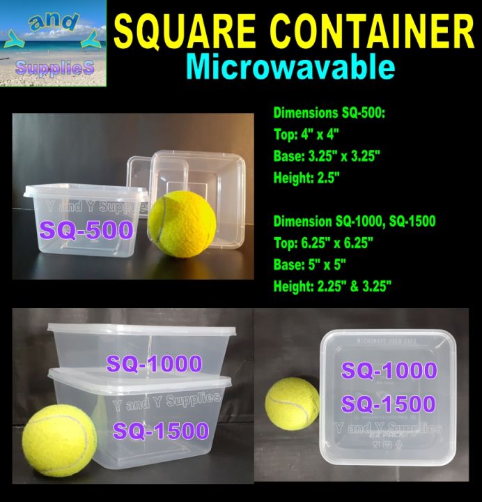 SQUARE MICROWAVABLE Container, SQ-500, SQ-1000, SQ-1500, CLEAR 10 ...