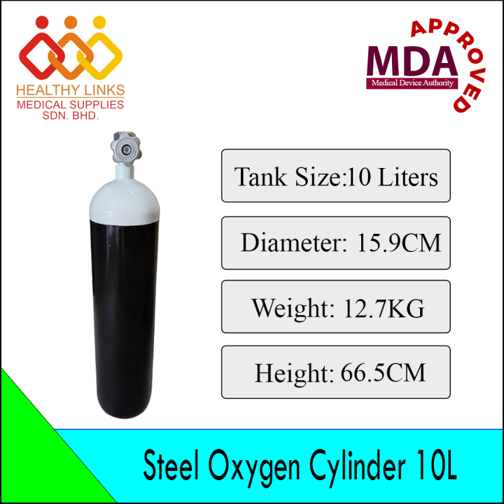 [MDA Approved] Steel Oxygen Tank 10L + Nasal Oxygen Cannula + Trolley ...
