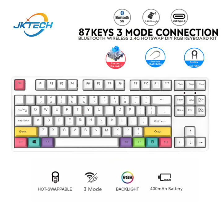 JKTECH REAL Mechanical Gaming Keyboard 87keys Colorful LED Illuminated ...