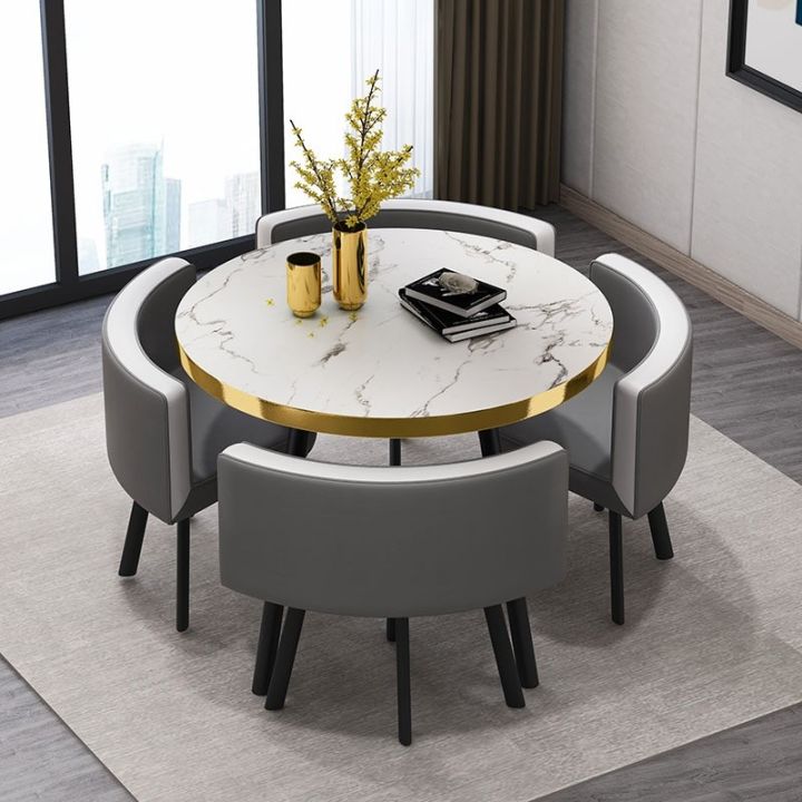 【MY】Dining table set Marble Round Dining Tables Set 4 Chairs Modern ...