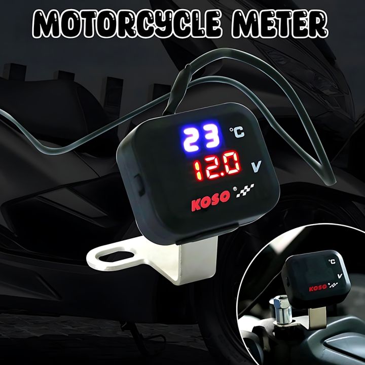 Motorcycle Meter Universal Digital Led Volt Meter + Outdoor Temperature ...