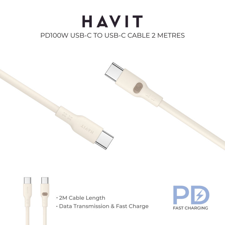 HAVIT HVCB-CB6284 PD100W USB-C to USB-C 2-in-1 High-speed Charging and ...