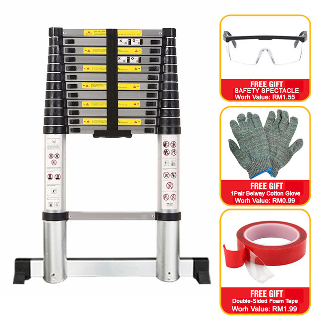 HIGH QUALITY ALUMINIUM TELESCOPIC EXTENDABLE LADDER 5M WITH 13 STEPS ...