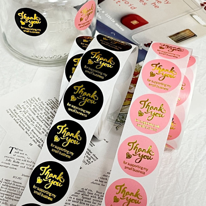 500pcs/roll gold Bronzing Thank You Stickers With My Small Business ...