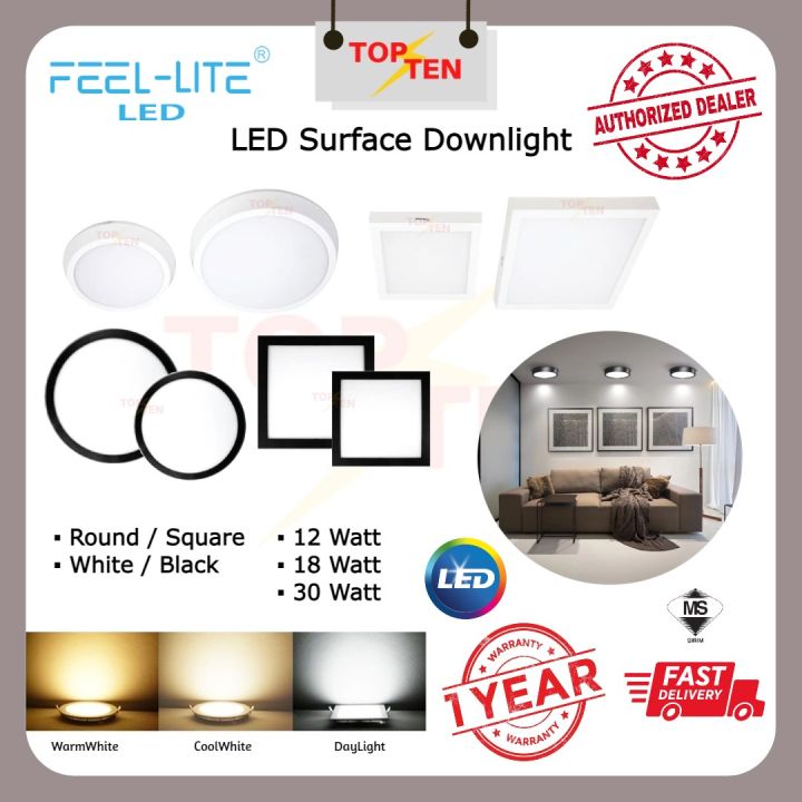 Feel Lite Surface Downlight Led 12W 18W 30W Lampu Siling Rumah Black ...