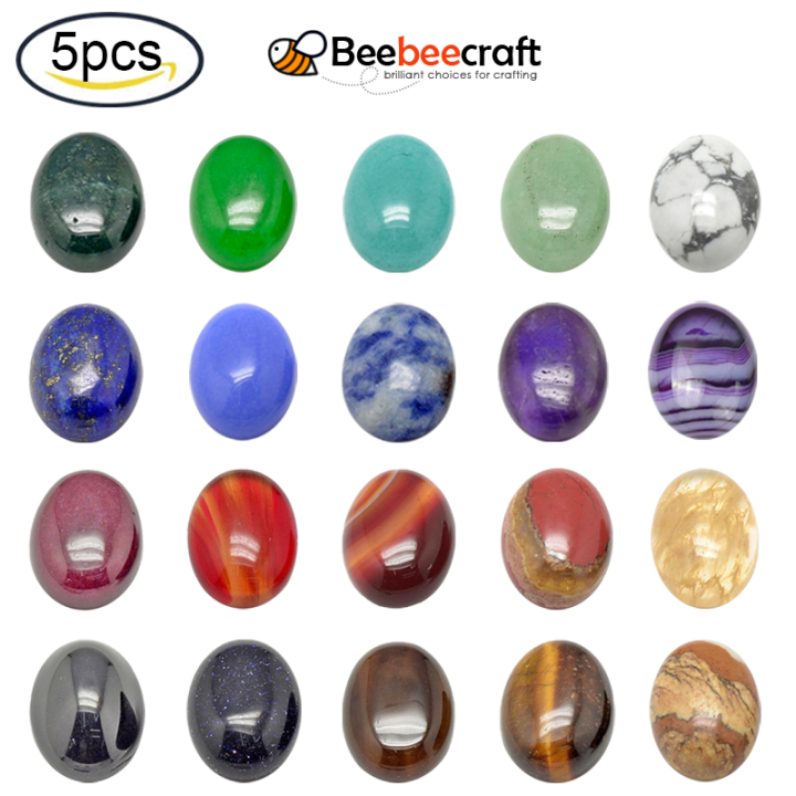 5 pc Natural Agate Cabochons Oval Gemstone Dyed Beads Covers No Hole ...