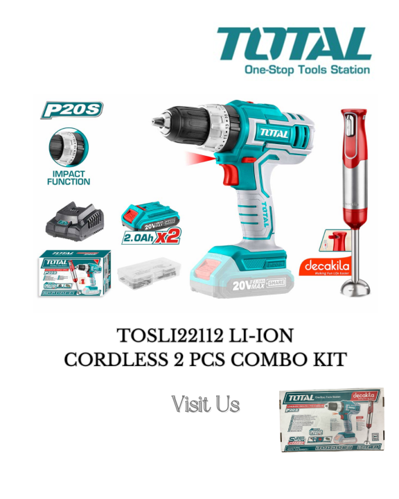 TOTAL 20V Max Cordless Drill & Handheld Blender Combo Kit with 2 ...