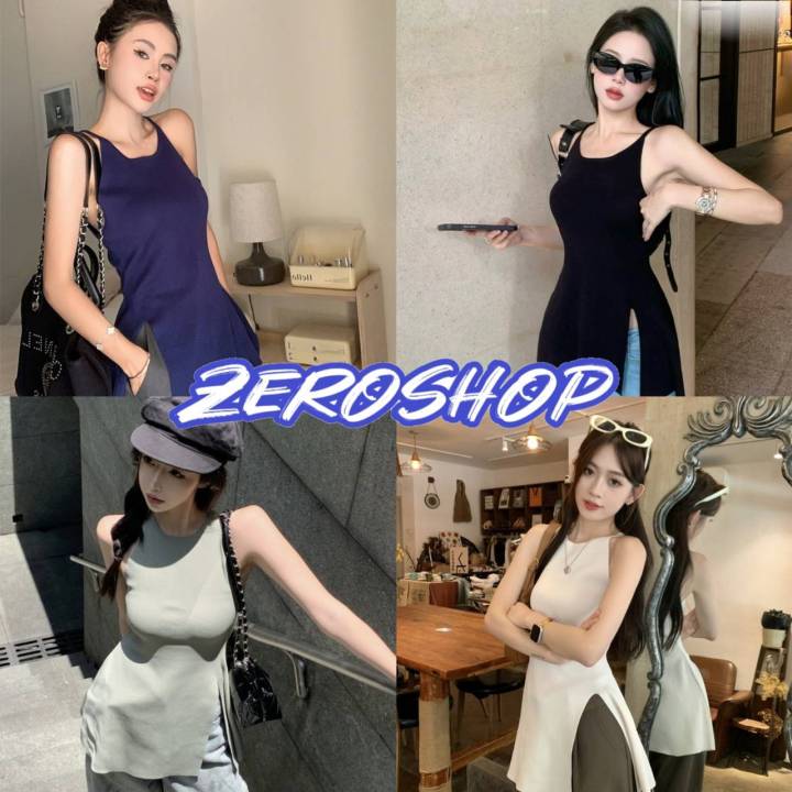 Zero shop🐰พร้อมส่ง🐰 (Zero-31038) เสื้อสายเดี่ยว ปลายแหวกด้านข้าง ผ้าไหมพรมสีพื้น-C | Lazada.co.th