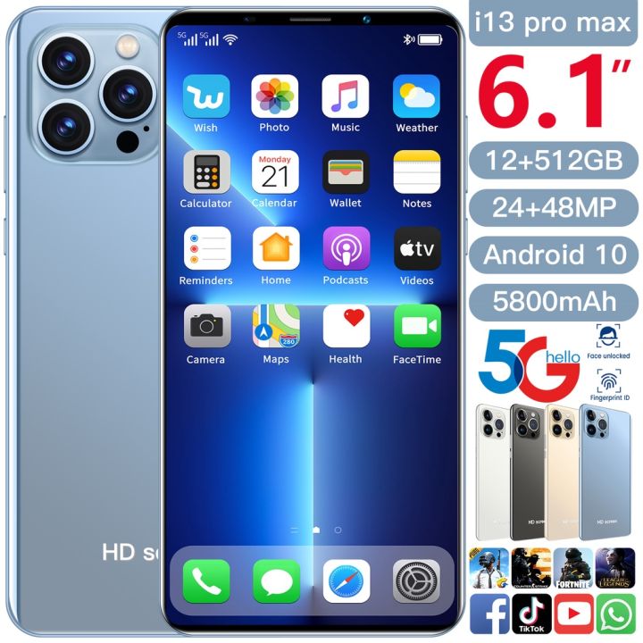 โทรศัพท์มือถือ i13 Pro max สมาร์ทโฟน 6.7 นิ้ว HD หน้าจอขนาดใหญ่ 12GB ...