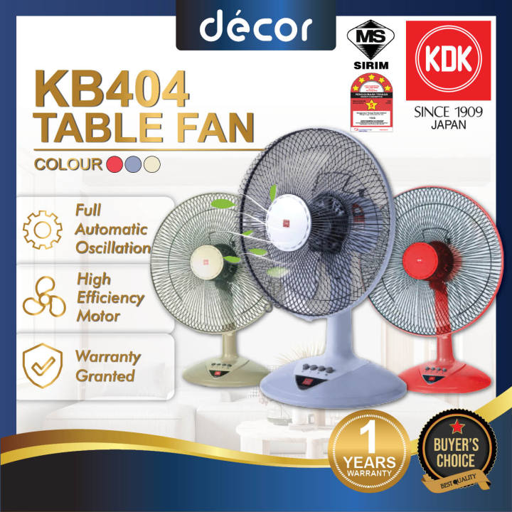 KDK Fan KDK Table Fan KB404 16'' Silver Blue / Beige / Flame Red Table ...