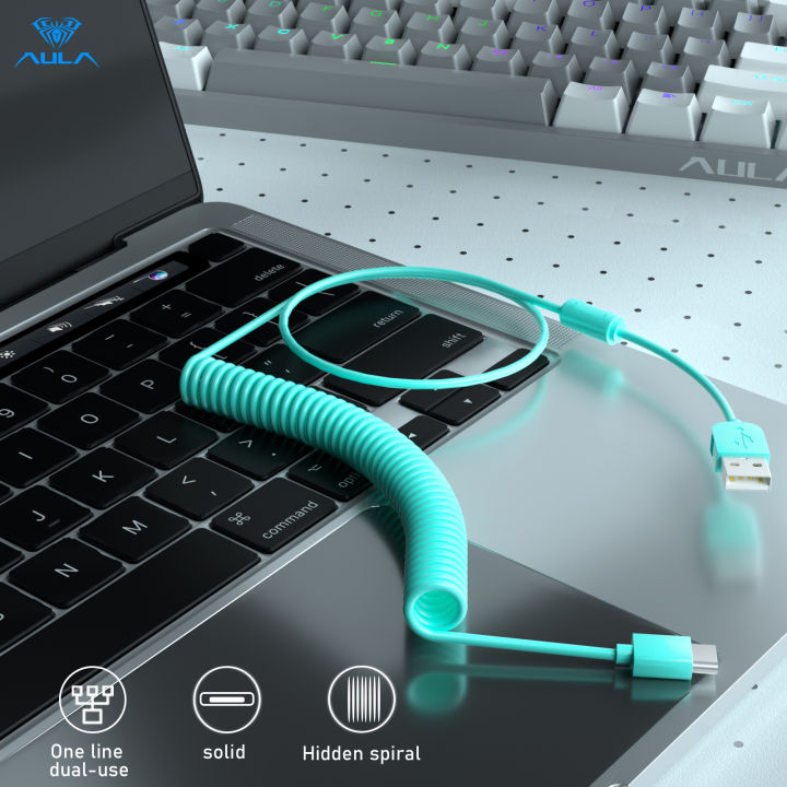 AULA Monochromatic Mini Micro Spiral Cable multi-purpose type-c ...