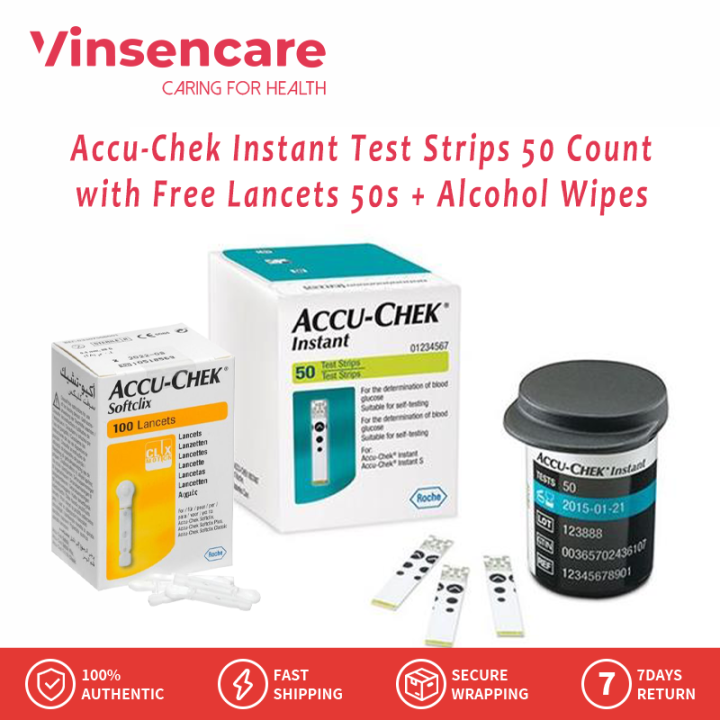 Vinsencare Accu-Chek Instant Test Strips 50 Count with Free Lancets 50s ...