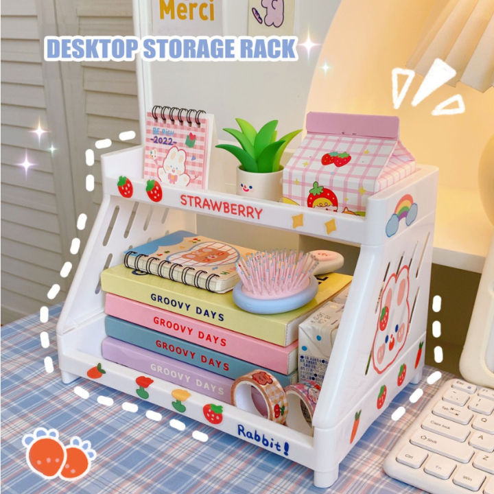 MM Double layer Storage rack Office Desk Desktop Organizer Cosmetics ...