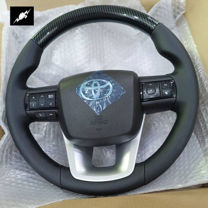 Customized Carbon Fiber + Leather Skin Steering Wheel Toyota Fortuner ...