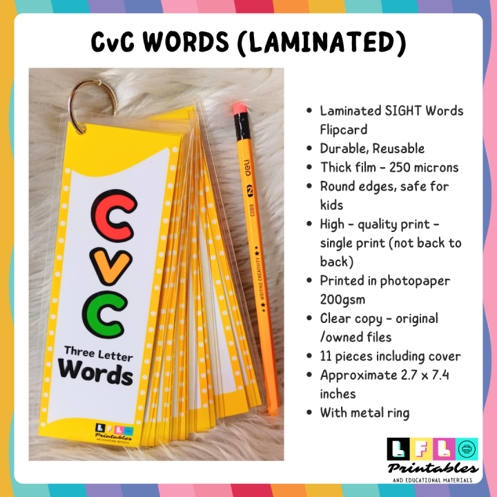 Cvc Words Flipcard Flashcard Reading Cvc Words Laminated Lazada Ph