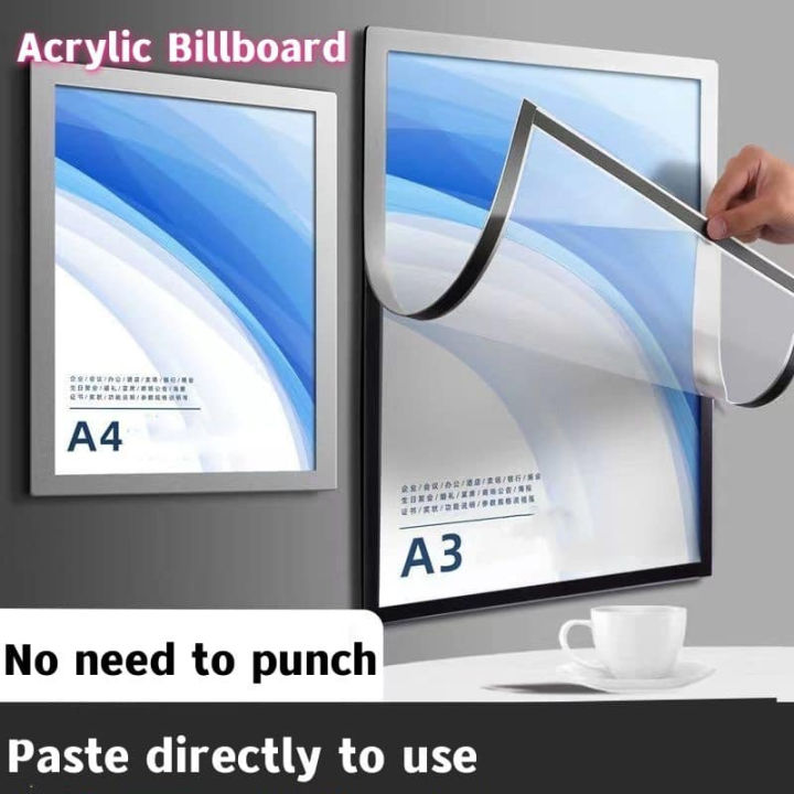 A4/A3 Magnetic Sign Holder Wall Mount Self-Adhesive Picture Poster Display Frames for Office ...