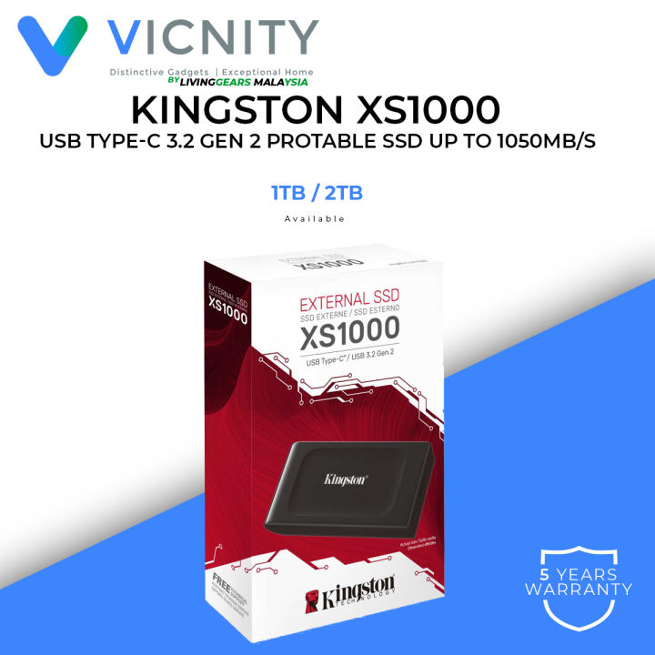 KINGSTON XS1000 External Solid State Drive USB TYPE-C 3.2 GEN 2 SPEED UP TO 1050MB/S (1TB/2TB ...