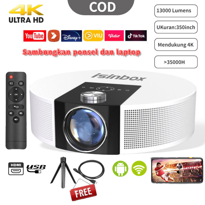 [free 1*Proyektor tripod+Kabel Hdmi] 13000 Lumens proyektor mini 4k hd ...