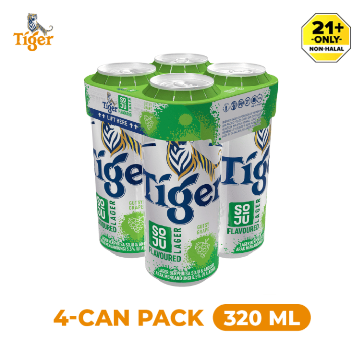 Tiger Soju Flavoured Lager (Gutsy Grape) Can 5.5% Alcohol 4-Can Pack (4 ...