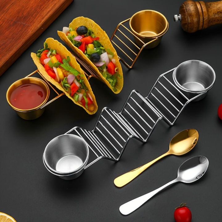 Taco Holders With Cup Taco Stand With Sauce Cup Spoon Wave Shape Slots ...