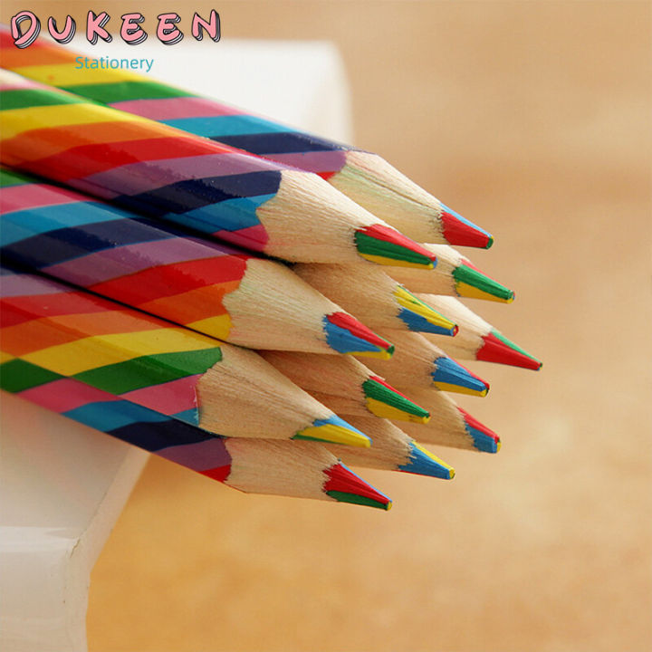 DUKEEN 4pcs/pack Kawaii 4 Color Concentric Rainbow Pencil Crayons ...