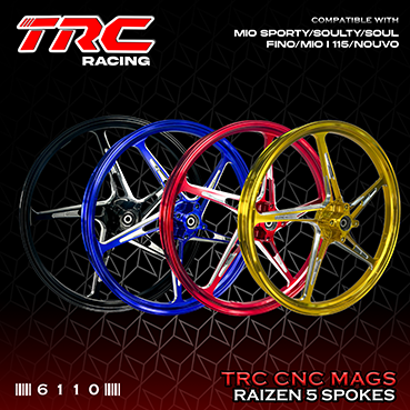 TRC CNC RAIZEN 5 SPOKES MAGS (1.4 x 1.4 x 17) MIO SPORTY/SOULTY/SOUL/FINO/MIO I 115/NOUVO 6110 ...