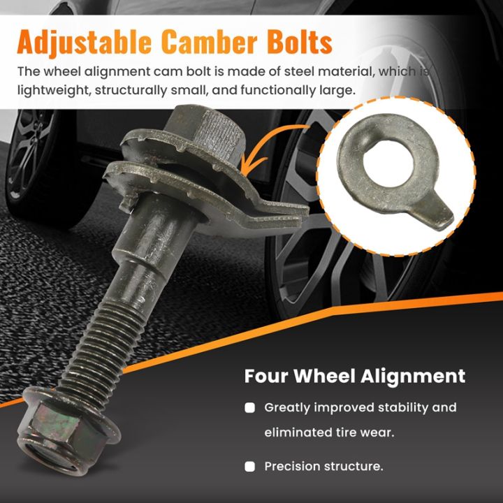 4Pcs 14Mm Steel Car Four Wheel Alignment Adjustable Camber Bolts 10.9 ...