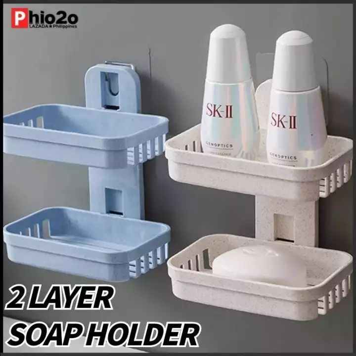 Bathroom Suction Cup Soap Dishes Plastic Holders Wall-mounted Double ...