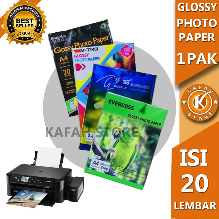 KERTAS FOTO A4 EVERCOSS GLOSY PHOTO PAPER (210 X 297) 1 PAKI ISI 20 ...