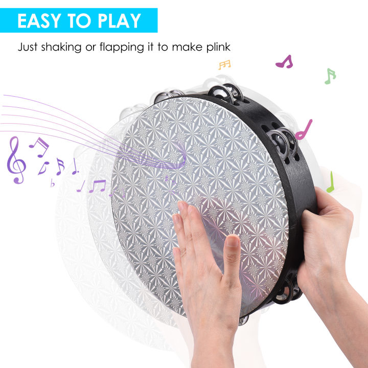 BO YIN 8/10-Inch Wooden Radiant Tambourine Handbell Hand Drum with ...