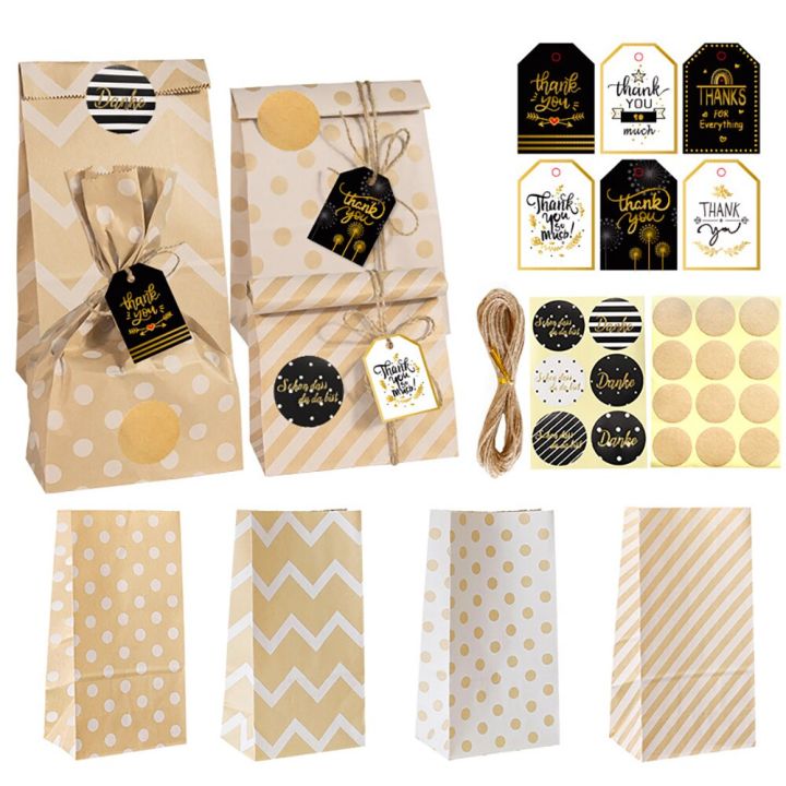 🇲🇾 24pcs Set Dot Gift Thank You Kraft Paper Bag With Paper Sticker ...