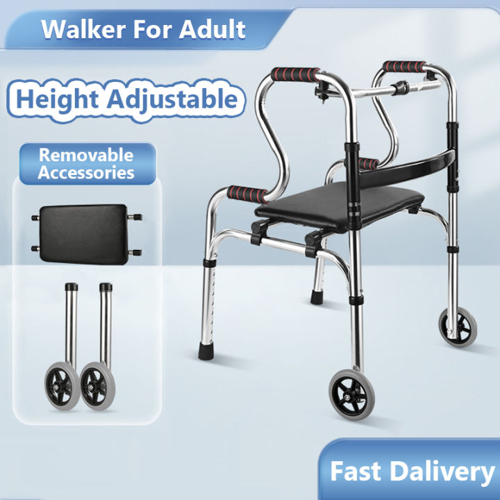 Adult Walker With Wheels Adjustable Aid Walker Crutch Cane Stick ...