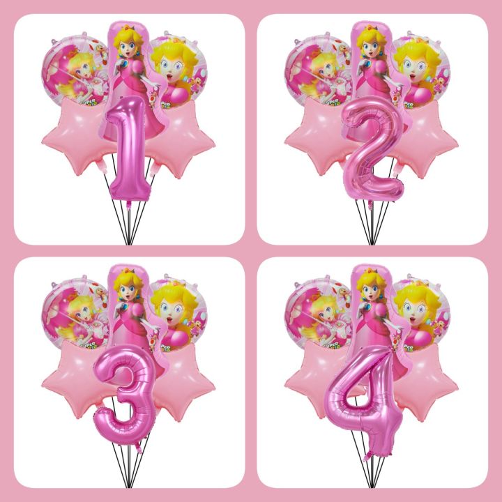 6pcs Super Mario Balloon Princess Peach Birthday Decorative Balloons ...