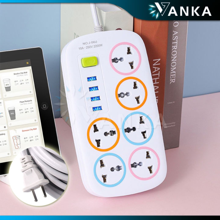 Universal Extension Cord Socket With 6 Power And 4 USB Port Safety ...