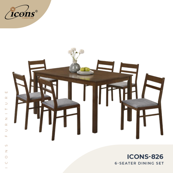 ICONS-826 6-Seater Dining Set (1 Table + 6 Chairs) | Lazada PH