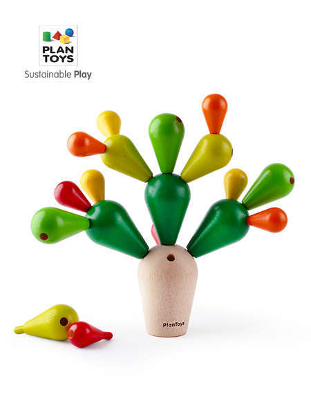 ♛Thailand PlanToys Cactus Tree Children#39s Balance Educational Toys Wooden Collage Creative ...