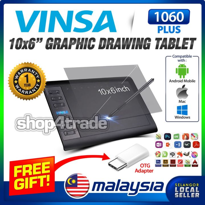 VINSA 1060plus Digital Drawing Pad Micro USB Signature Graphics Drawing ...