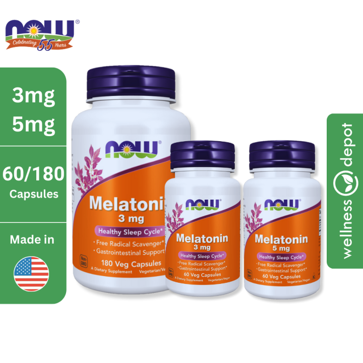 NOW Foods Melatonin / 3 mg / 5 mg / Healthy Sleep Cycle / 60 Capsules ...