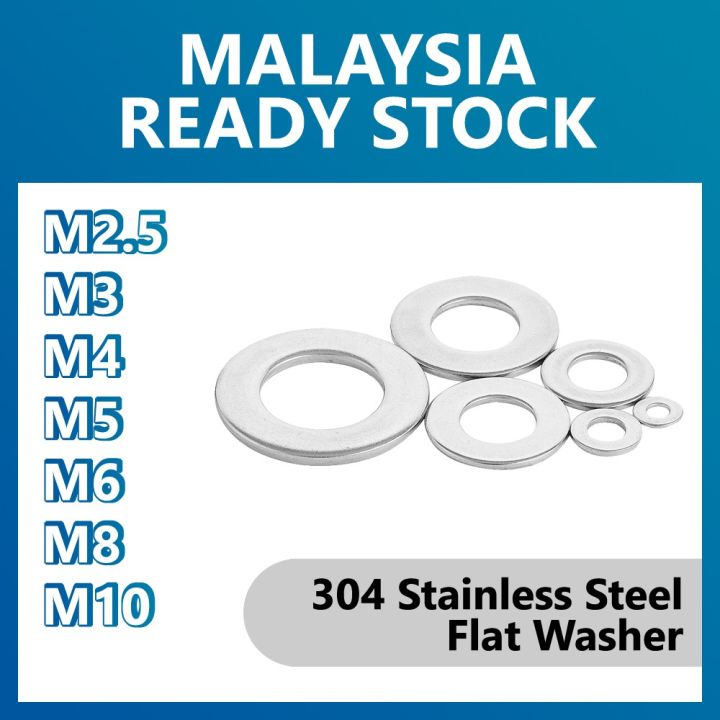 Flat Washer M2 M2.5 M3 M4 M5 M6 M8 M10 M12 304 Stainless Steel Washers Plain Washer Gaskets | Lazada