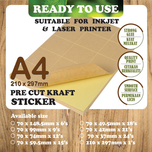 A4 Blank Kraft Sticker / A4 Kraft Sticker (100 sheets)- Pre-cut Ready ...