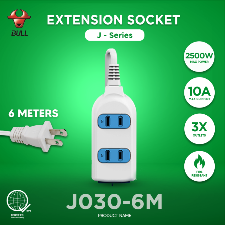 Bull Extension Socket J Series J030 600cm 3 Outlets 2500w 10A | Lazada PH