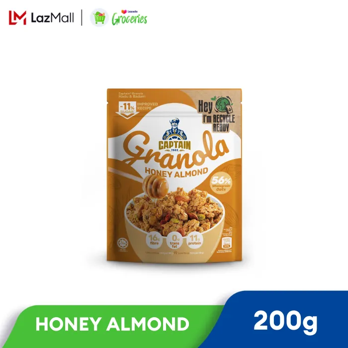 CAPTAIN OATS GRANOLA – HONEY ALMOND*200G | Lazada