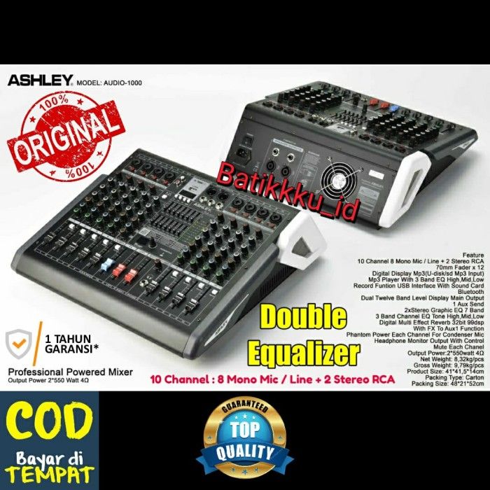 Power Mixer ASHLEY AUDIO 1000 AUDIO1000 ORIGINAL 2 x 550 Watt Bluetoot ...