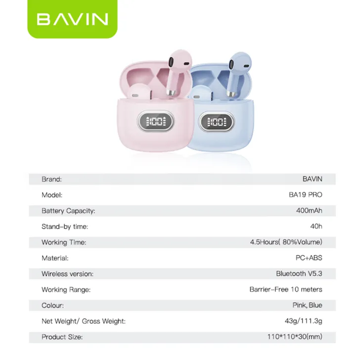 BAVIN BA19 Pro TWS Wireless Earphone Bluetooth Version Earbuds HiFi ...