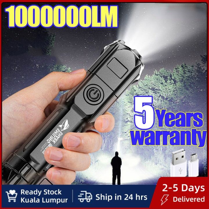 2pcs Flashlight 1000000 Lumens USB Rechargeable T6 Torchlight Outdoor ...