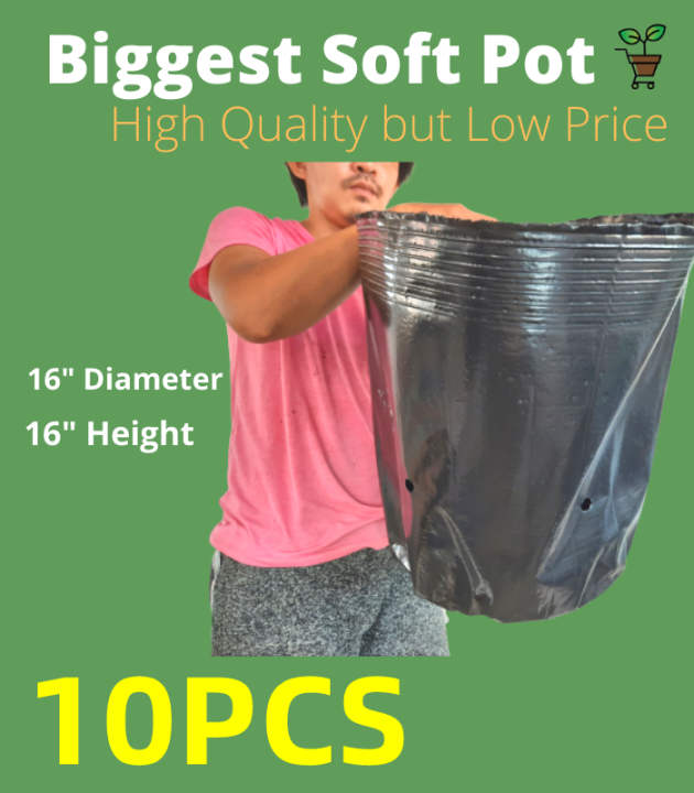 10 Pcs Soft Pots 14 inches / Black round plastic home garden stackable ...