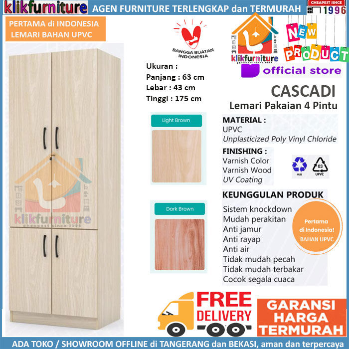 BARU Lemari Pakaian UPVC Pintu 4 Anti Rayap Jamur Air Karat CASCADI ...