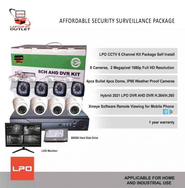 LPO CCTV Security Camera 8 Channel 2MP Full HD Complete Package 8 ...