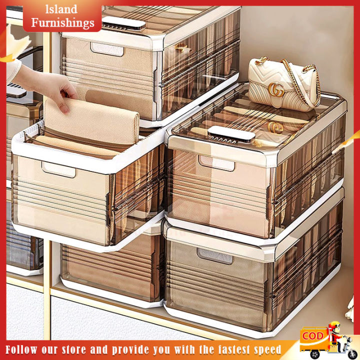 lsland Furnishings 9-grid storage box transparent foldable storage cabinet clothes finishing ...